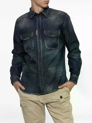 Dsquared2 Faded Leather-patch Denim Shirt