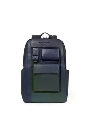 PIQUADRO Multi-pocket Leather Backpack - Blue