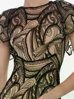 GEMY MAALOUF Black Lace Embroidered Open-back Gown