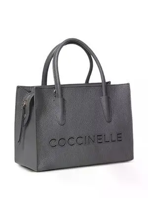 COCCINELLE Logo-embossed Leather Tote Bag - Grey