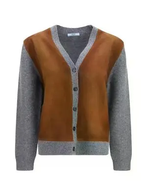 Prada Suede Panel Wool Cardigan