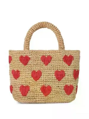 MC2 SAINT BARTH Beach Mini Raffia Bag With Embroidered Hearts