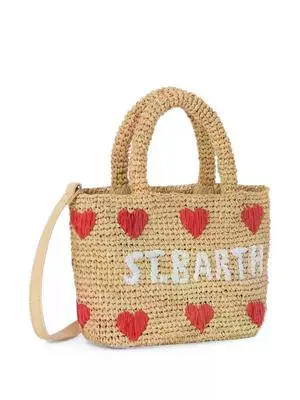 MC2 SAINT BARTH Beach Mini Raffia Bag With Embroidered Hearts