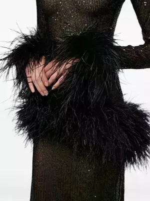 ATU BODY COUTURE Sequin-embellished Feather-trim Maxi Dress - Black