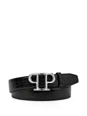 Philipp Plein Leather Belt With Pp Logo Buckle