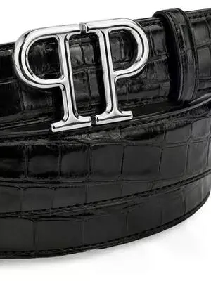 Philipp Plein Leather Belt With Pp Logo Buckle