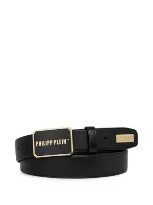 Philipp Plein Leather Belt With Logo Plaque - Black