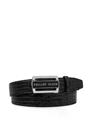 Philipp Plein Crocodile-effect Leather Belt - Black