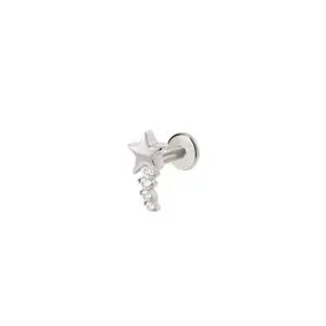 VANCHI Crystal Shooting Star Threadless Flat Back Titanium Cartilage Stud In Platinum - Silver