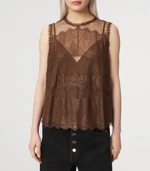 ALLSAINTS Tulle Lace-trimmed Clara Blouse - Brown