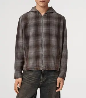 ALLSAINTS Santo Zip-up Hoodie In Checked Organic Cotton