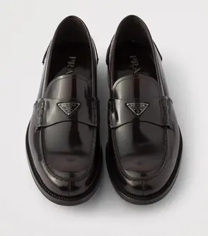 Prada Brushed Leather Triangle Loafers