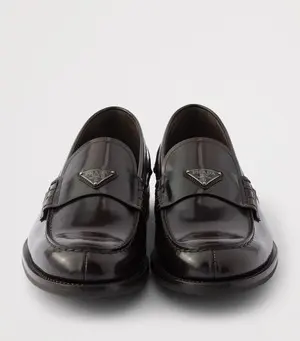 Prada Brushed Leather Triangle Loafers