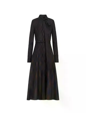 Oscar De La Renta Argyle Print Tie Neck Midi Dress