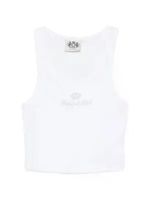 Sporty & Rich X Juicy Couture Rhinestone Embellished Ribbed Cropped Tank Top - White