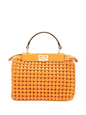 Fendi 2010-2026 Mini Interlaced Leather Iconic Peekaboo Satchel - Orange