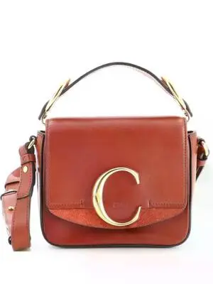 Chloé C Flap Bag Leather Mini Crossbody Bag - Brown