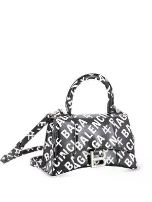 Balenciaga Hourglass Top Handle Bag Printed Leather Xs Satchel - Black