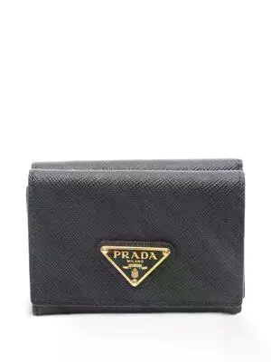 Prada 2010s Saffiano Triang Trifold Wallet - Black