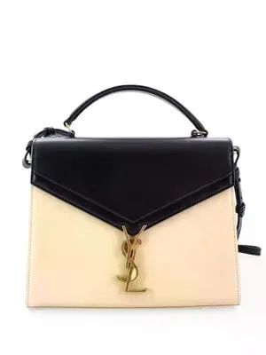 Saint Laurent Cassandra Top Handle Bag Leather Medium Satchel - Black