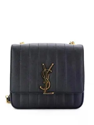 Saint Laurent Vicky Vertical Quilted Grainy Leather Medium Crossbody Bag - Black