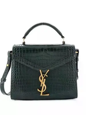 Saint Laurent Cassandra Top Handle Bag Crocodile Embossed Leather Mini Shoulder Bag - Green