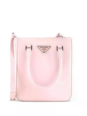 Prada Brushed Leather Convertible Tote Small Crossbody Bag - Pink
