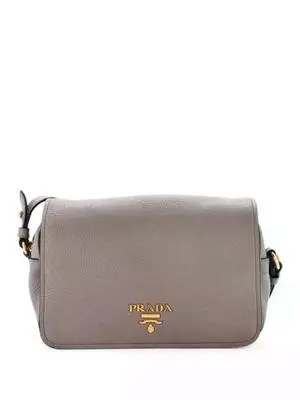 Prada Flap Zip Vitello Phenix Small Crossbody Bag - Grey