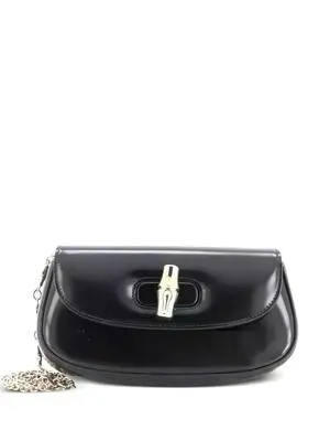 Gucci Bamboo Night Chain Leather Small Clutch Bag - Black