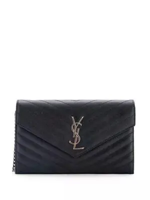 Saint Laurent Classic Monogram Wallet On Chain Matelasse Chevron Leather Medium Crossbody Bag - Black
