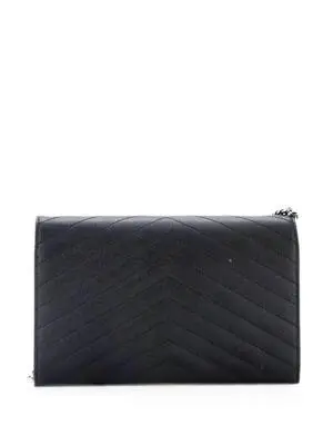 Saint Laurent Classic Monogram Wallet On Chain Matelasse Chevron Leather Medium Crossbody Bag - Black