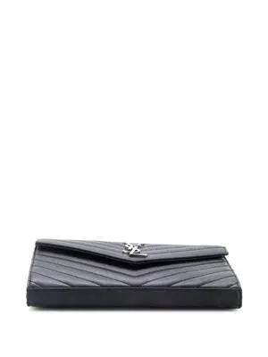 Saint Laurent Classic Monogram Wallet On Chain Matelasse Chevron Leather Medium Crossbody Bag - Black