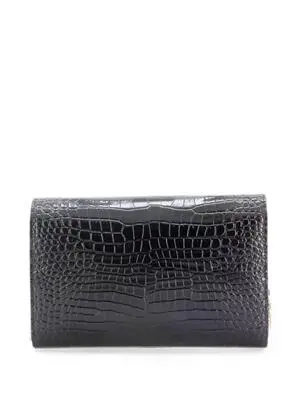 Saint Laurent Crocodile Embossed Leather Monogram Flap Wallet