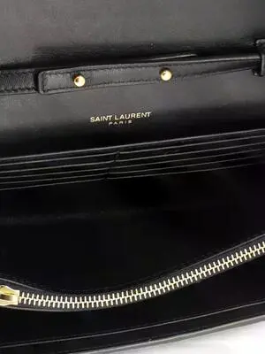 Saint Laurent Crocodile Embossed Leather Monogram Flap Wallet