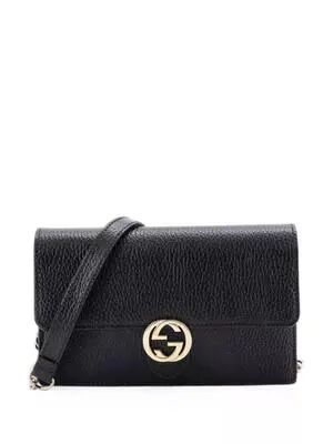Gucci Interlocking Wallet On Chain Leather Crossbody Bag - Black