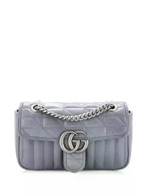 Gucci Gg Marmont Flap Bag Mixed Matelasse Leather Mini Shoulder Bag - Grey