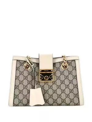 Gucci Padlock Chain Tote Gg Coated Canvas With Leather Small Shoulder Bag - Neutrals