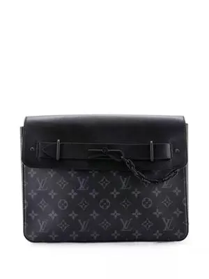 LOUIS VUITTON Pochette Steamer Monogram Eclipse Canvas Clutch Bag - Black