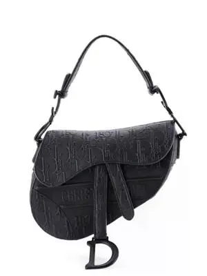 Dior Saddle Handbag Oblique Embossed Calfskin Mini Shoulder Bag - Black