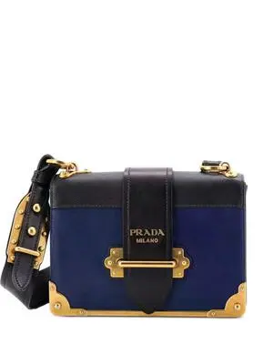Prada Cahier Leather And Saffiano Leather Small Crossbody Bag - Blue