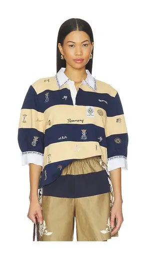 Sea Juliet Embroided Short Sleeve Rugby Top In . Also - Beige