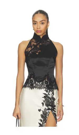 SAU LEE Elva Satin Top In . Also - Black