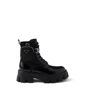 Prada Monolith Leather And Re-nylon Combat Boots With Pouch