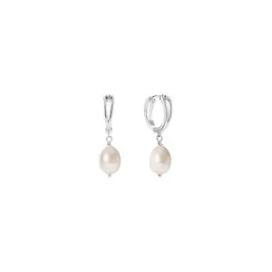 VANCHI Freshwater Pearl Charm Hoops - Silver
