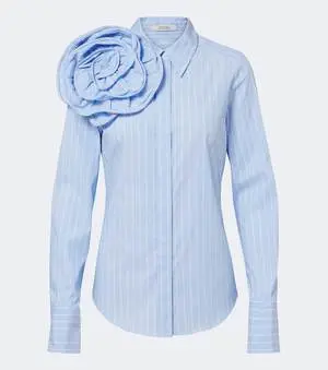 Dorothee Schumacher Striped Power Floral-applique Cotton-blend Shirt - Blue