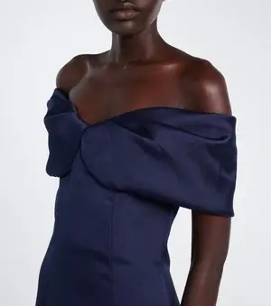 Costarellos Off-shoulder Satin Midi Dress With Appliqu