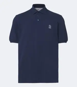 Brunello Cucinelli Logo Cotton Pique Polo Shirt - Blue