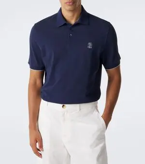 Brunello Cucinelli Logo Cotton Pique Polo Shirt - Blue