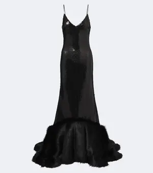 David Koma Sequined Gown - Black