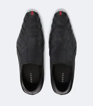 Gucci Mesh-trimmed Leather Loafers